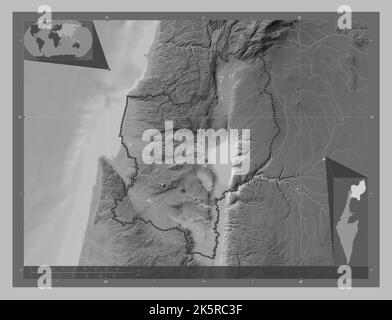 HaZafon, district of Israel. Grayscale elevation map with lakes and ...