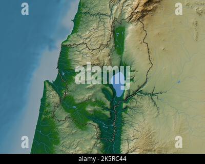 HaZafon, district of Israel. Colored elevation map with lakes and ...