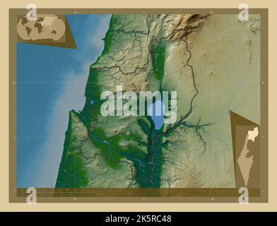 HaZafon, district of Israel. Colored elevation map with lakes and ...