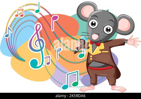 Rat singer cartoon character on white background illustration Stock ...