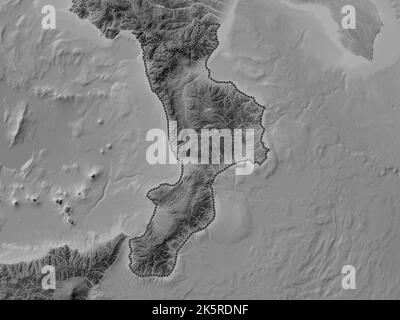 Calabria, region of Italy. Grayscale elevation map with lakes and ...