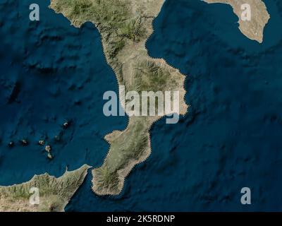 Calabria, region of Italy. Low resolution satellite map. Locations of ...