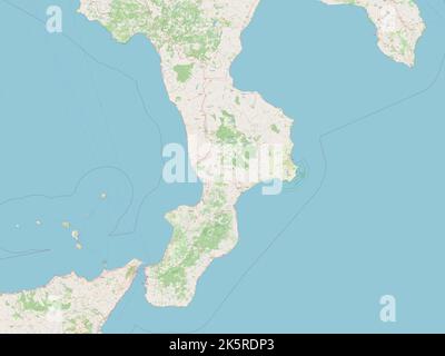 Calabria, region of Italy. Open Street Map. Locations of major cities ...