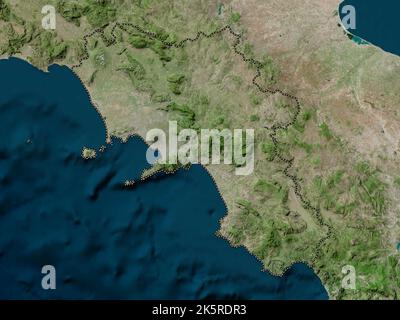 Campania, region of Italy. High resolution satellite map. Locations and ...