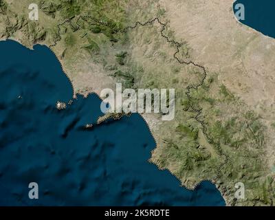 Campania, region of Italy. Low resolution satellite map. Locations of ...
