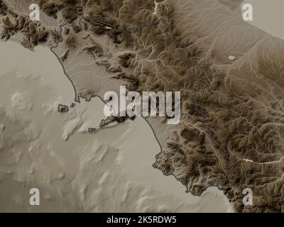 Campania, region of Italy. Colored elevation map with lakes and rivers ...