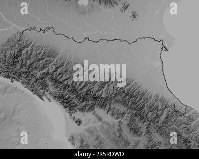 Emilia-Romagna, region of Italy. Grayscale elevation map with lakes and ...