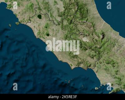 Lazio, region of Italy. High resolution satellite map. Locations and ...