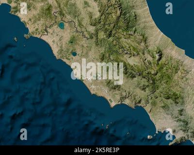 Lazio, region of Italy. Low resolution satellite map. Locations and ...