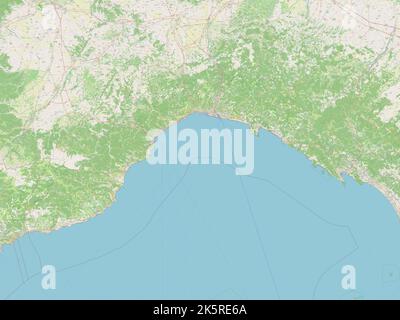 Liguria, region of Italy. Open Street Map. Locations and names of major ...