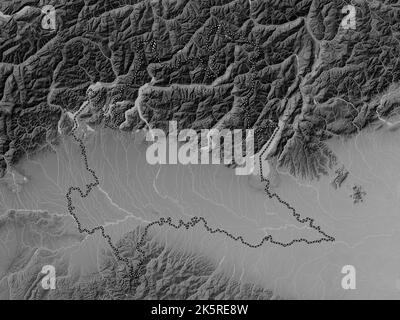 Lombardia, region of Italy. Grayscale elevation map with lakes and ...