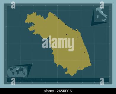 Marche, region of Italy. Solid color shape. Corner auxiliary location ...