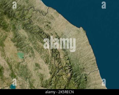 Marche, region of Italy. Low resolution satellite map. Locations and ...