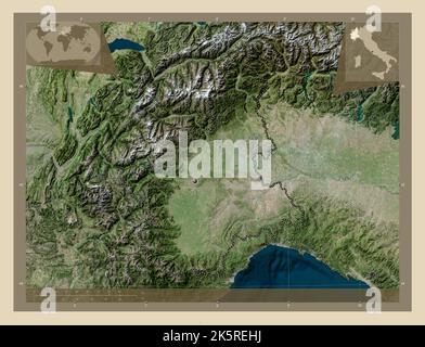 Piemonte, region of Italy. High resolution satellite map. Locations and ...
