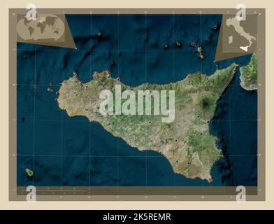 Sicily, autonomous region of Italy. High resolution satellite map ...