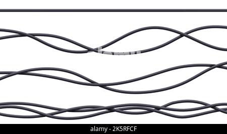 Realistic cables set, black flexible electrical wires with plastic ...