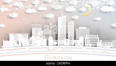 Gurgaon India City Skyline Silhouette with Black Buildings and ...