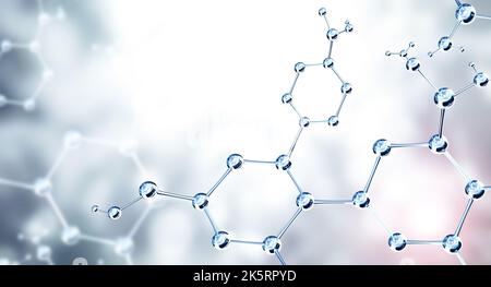 Horizontal banner with model of abstract molecular structure ...