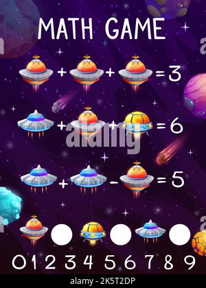 Kids board game with ufo saucers in space vector template. Step ...