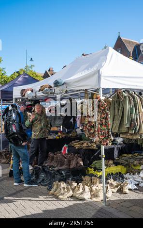 Market trader stall at the Saturday market. St Albans, Hertfordshire ...