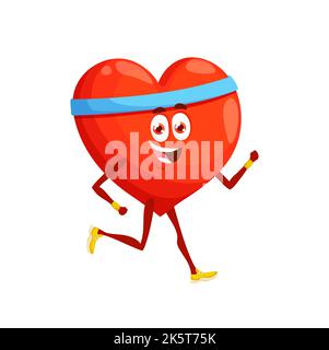 Cartoon running heart personage. Fitness and exercises, sport training ...