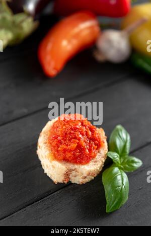 Balkan sauce ajvar and ingredients for its preparation. Serbian ...