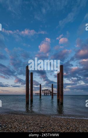 Dawn drone shot of Brighton West Pier Stock Photo - Alamy
