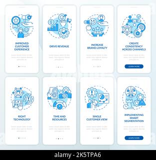 Personalized marketing tasks onboarding mobile app screen set Stock ...