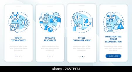 Personalized marketing tasks onboarding mobile app screen set Stock ...