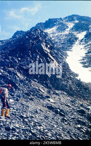 On the way to the Gouter hut, Aiguille du Gouter, Mont-Blanc chain ...
