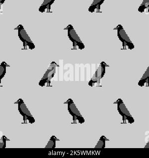 Pixel art Black Raven isolated. pixelated Black crow symbol of death 8 ...