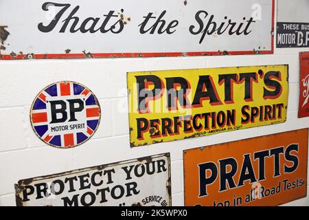 Display of old metal, motoring related signs, Lakeland Motor Museum ...