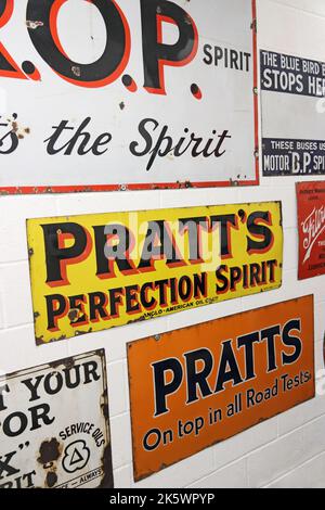Display of old metal, motoring related signs, Lakeland Motor Museum ...