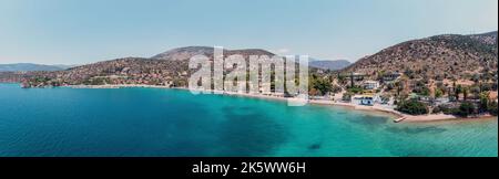 Antikyra Gulf Greece, aerial panoramic drone view. Village, boat marina ...