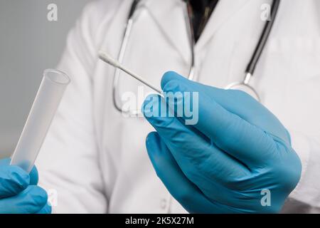 Close up of handling a Corona smear test in a medical laboratory Stock ...