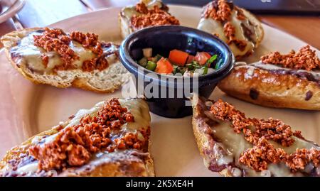 Mexican breakfast bread roll with chorizos in Zicatela Puerto Escondido ...