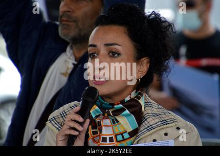 Marseille, France. 09th Oct, 2022. A protester holds a placard ...