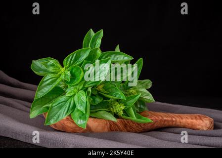 dark green basil leaves background. Full frame texture of fresh ...