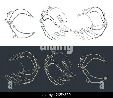 Stylized vector illustration of blueprints of loader Bucket Stock ...