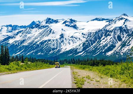 Haines Highway, Rt. 3; near Chilkat Pass; view towards Tatshenshini ...