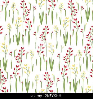 Cute pattern in small wildflowers and tulips. Seamless background and ...