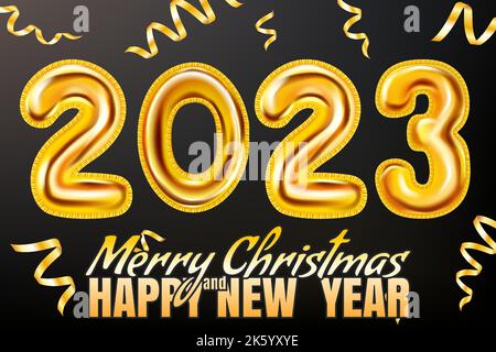 2023 Golden foil numerals balloons, Merry Christmas and Happy New Year ...