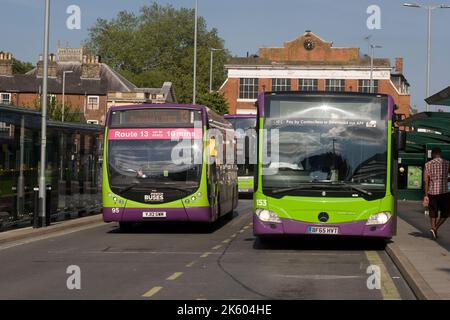 moving and stationary buses at Tower Ramparts bus station in Ipswich ...