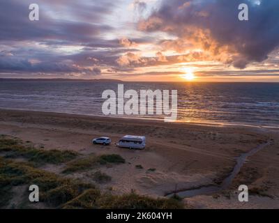 Caravan Campig Sunset beautiful landscape beach sand dunes near ...
