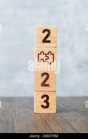 2023 block with jigsaw puzzle icon. Business Process, Team, teamwork ...