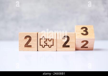 2023 block with jigsaw puzzle icon. Business Process, Team, teamwork ...