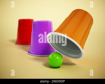 Cup and ball guessing game. 3D illustration Stock Photo - Alamy