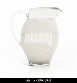 Milk inside glass jug isolated on white background. 3D illustration ...