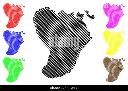Manda island (Republic of Kenya, Indian Ocean) map vector illustration ...