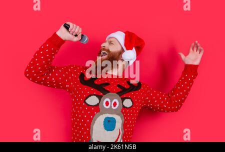 new year karaoke music. shouting man singing new year music in karaoke ...